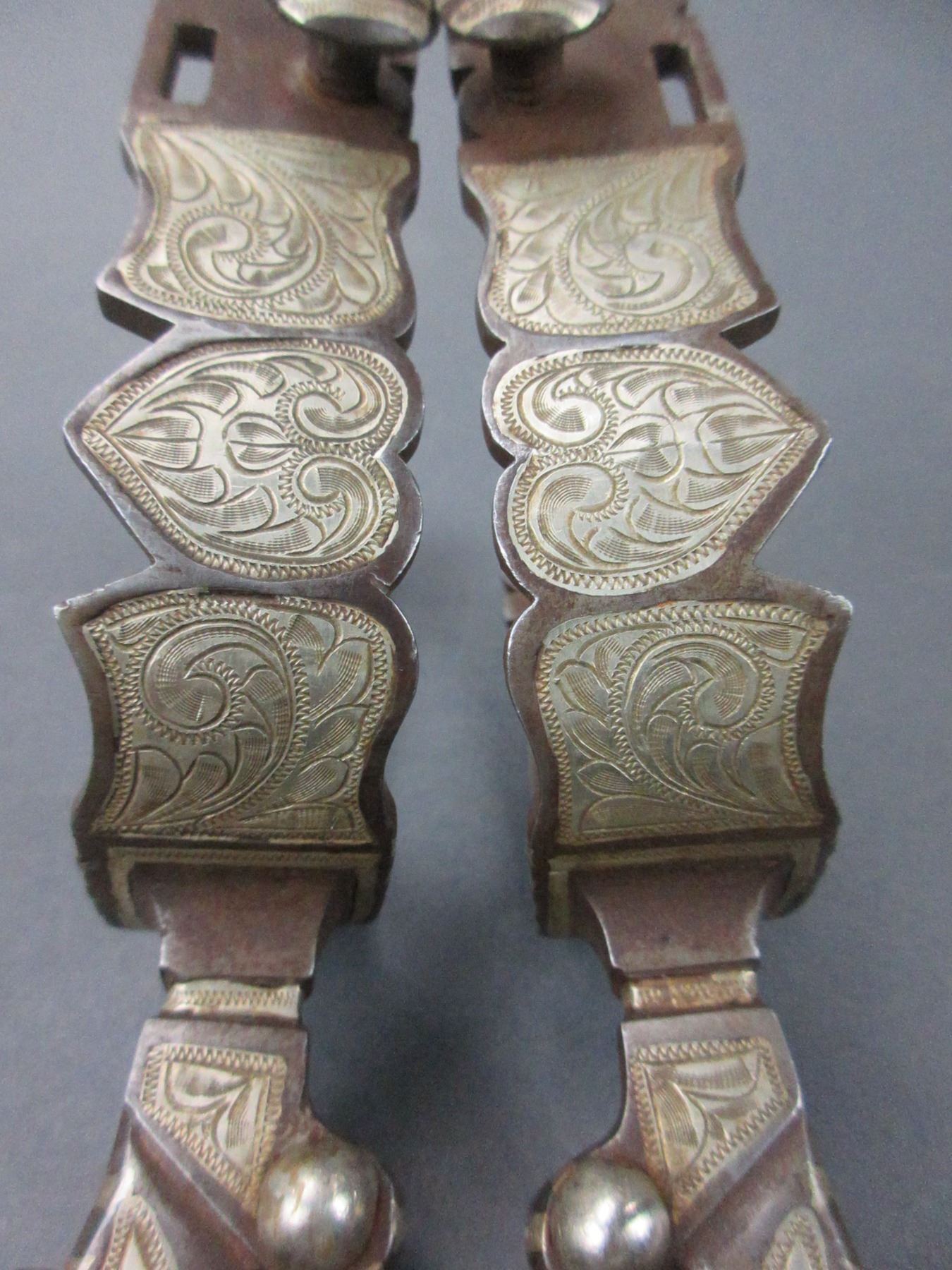 Marked "Garza" Silver Inlaid Spurs- 1" Bands- 2.5" Shanks- 14 Point ...