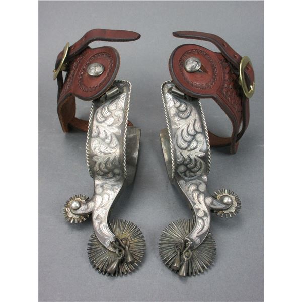 Marked E Garcia Silver Inlaid Tom Mix Style Spurs- 1.5" Bands- 2.75 ...