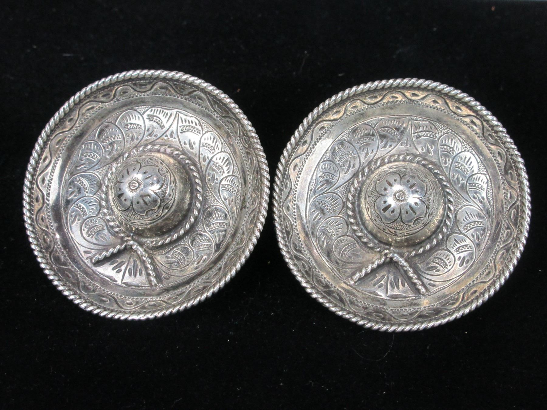 Marked F Schultz Sombrero Loop Back Conchos- Silver- 2.1"