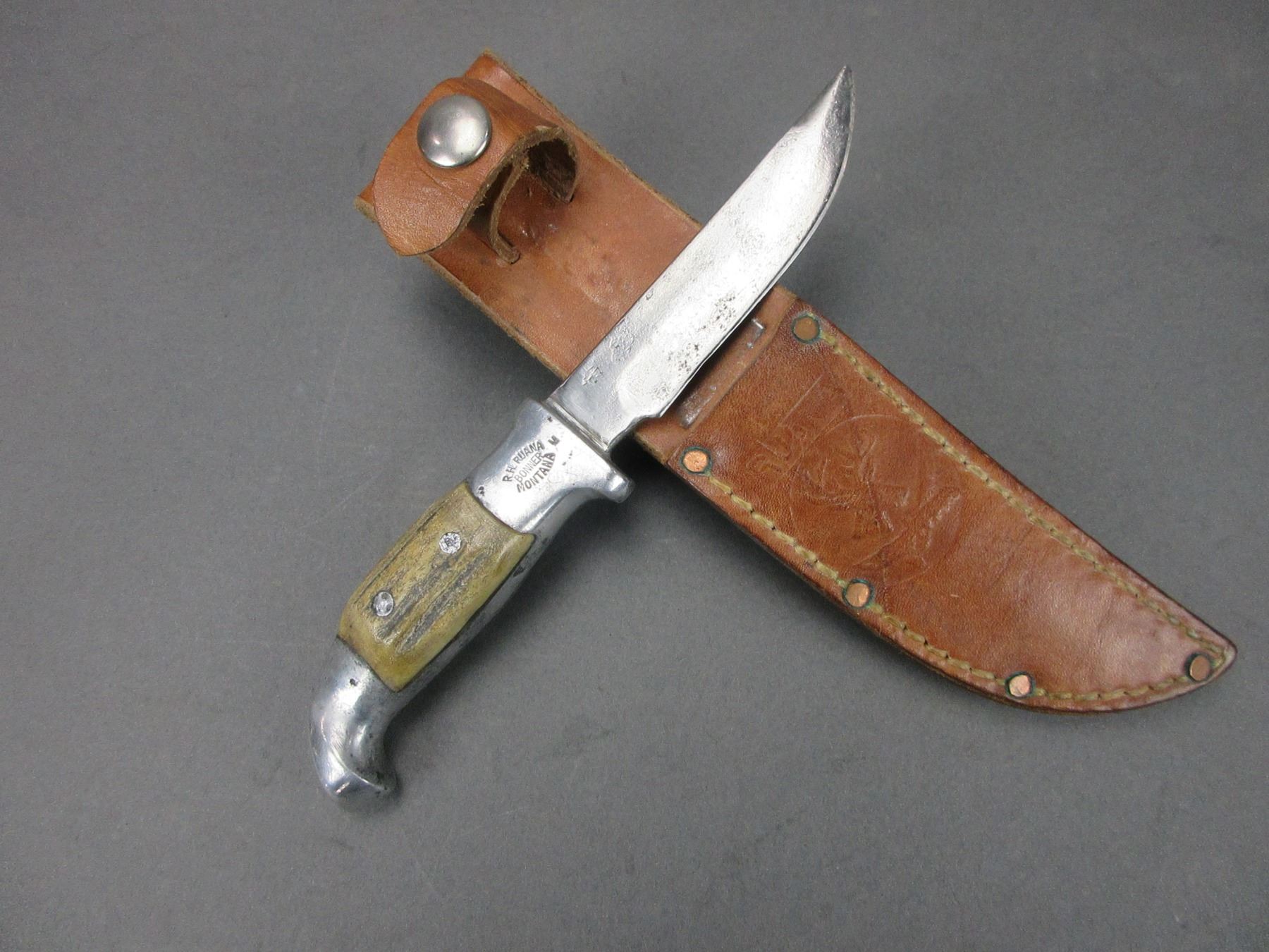 Marked RH Ruana Bonner Montana Knife- M Stamp- Original Sheath- 4 ...