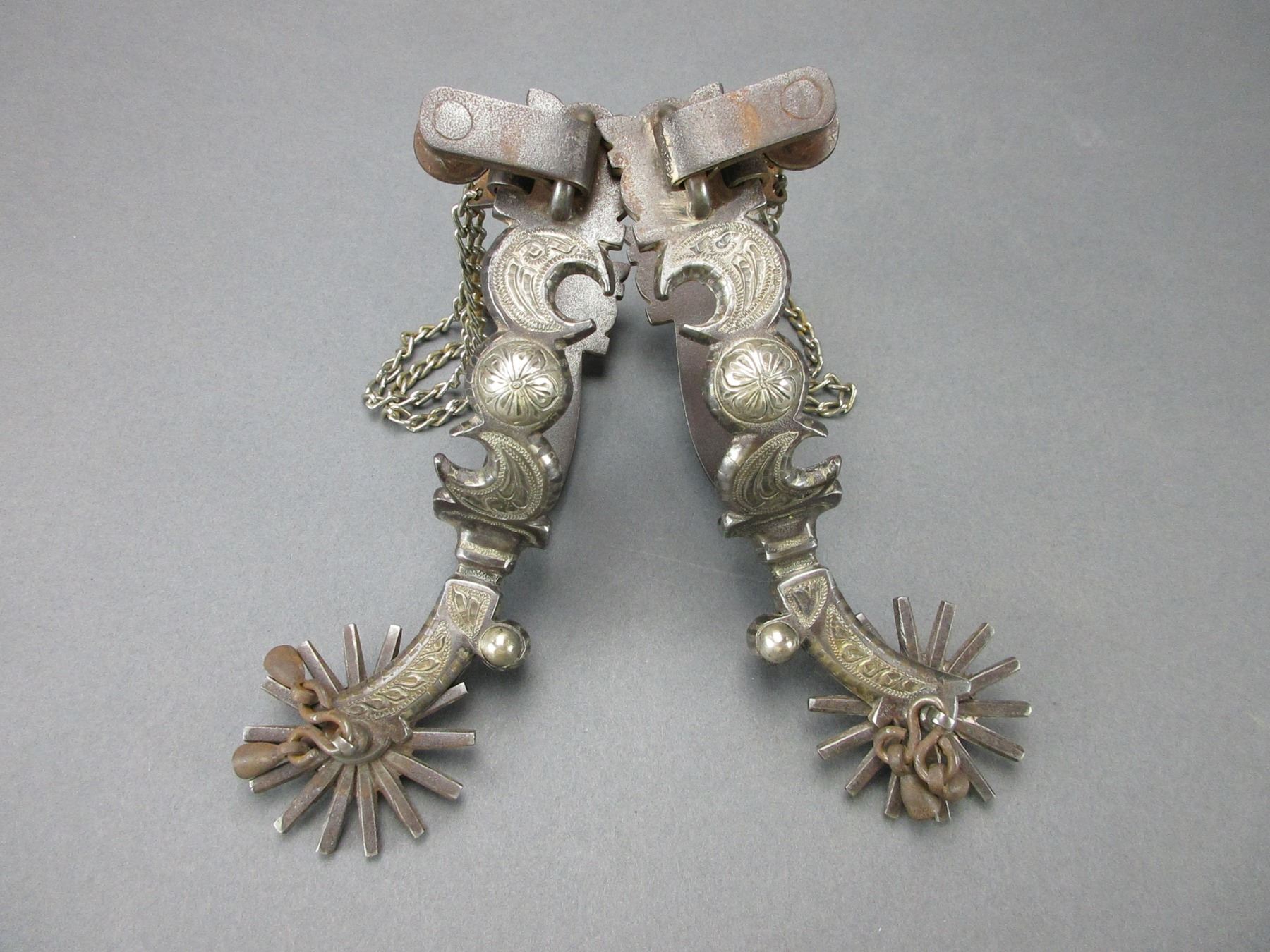 Marked "Garcia" Silver Inlaid Spurs- 1.1" Bands- 2.5" Drop Shanks- 14 ...