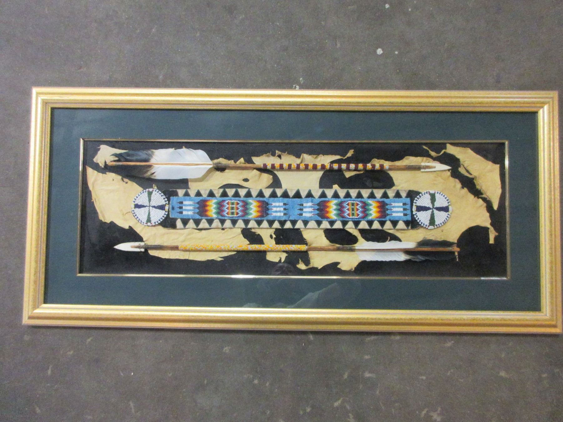 Framed Beaded Arrow Display - 25" Beaded Strip- 42"X 19"