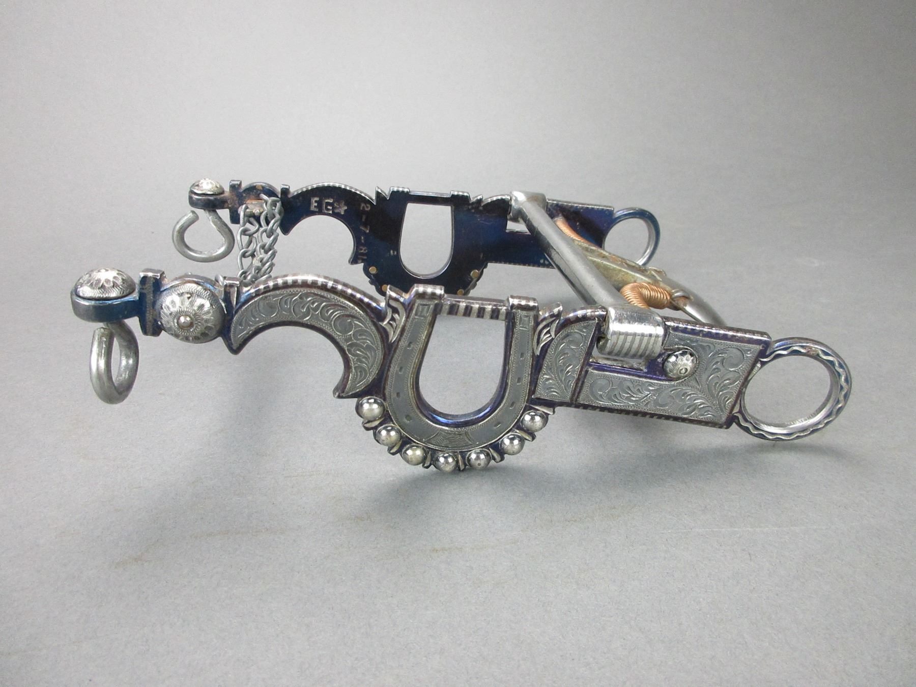 Marked EG Star Mexico 2-7-81 Silver Inlaid Bit- Santa Barbara Cheek ...