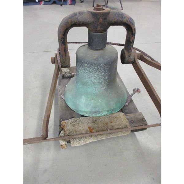 Large Antique Heavy Duty Brass Bell- 11"L X 15"- Bell Frame- 36" X 23"