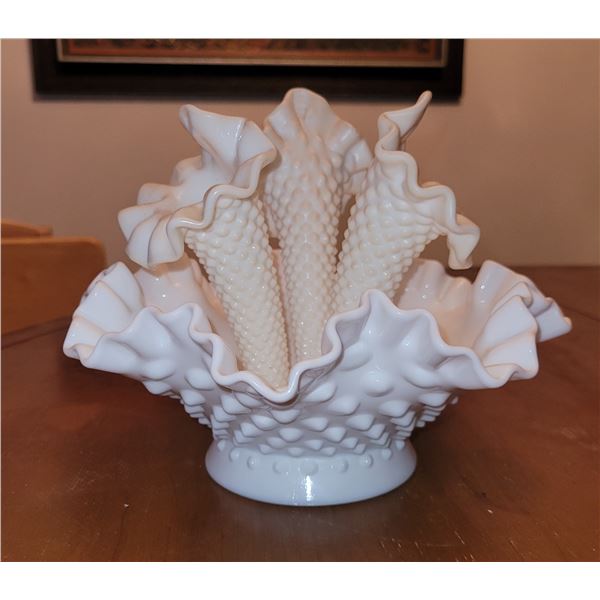 FENTON HOBNAIL WHITE MILK GLASS EPERGNE VASE