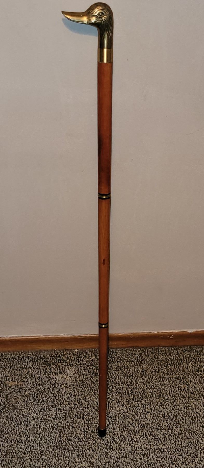 BRASS DUCK WOODEN CANE