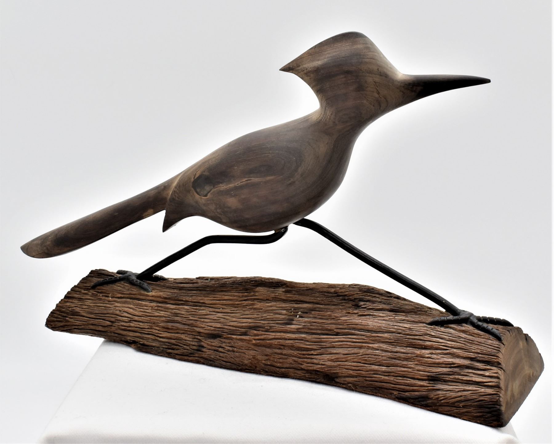 Carved Ironwood Roadrunner Statue, Ironwood Base