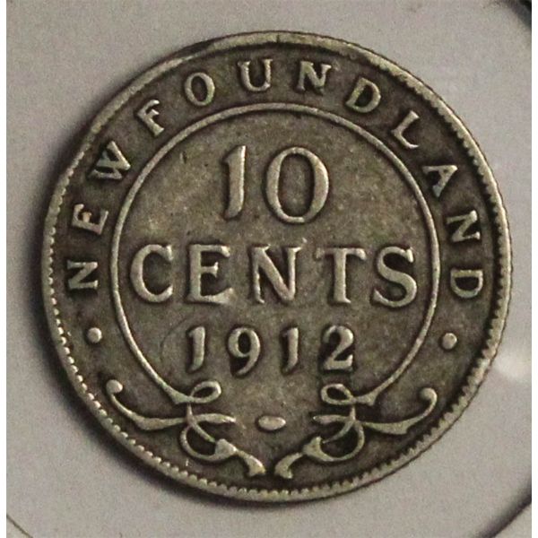 1912 NEWFOUNDLAND SILVER 10 CENT COIN