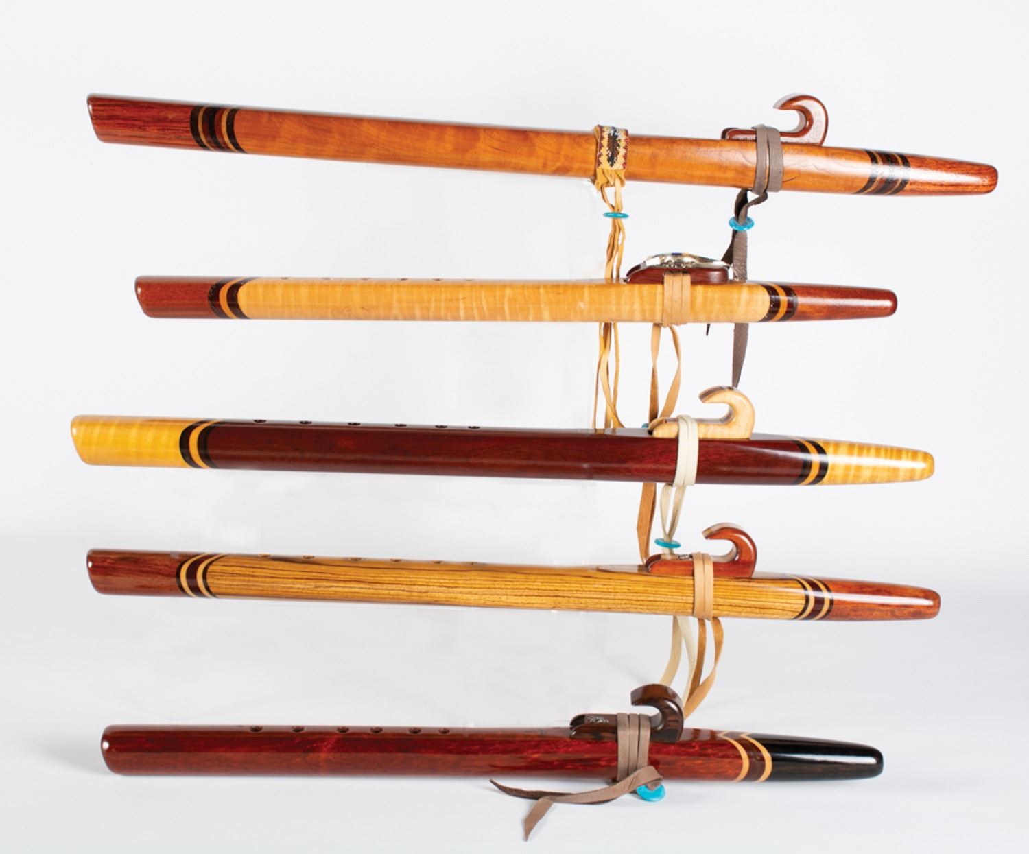 Group of Five (5) "Ancient Territories" Native American Style Flutes