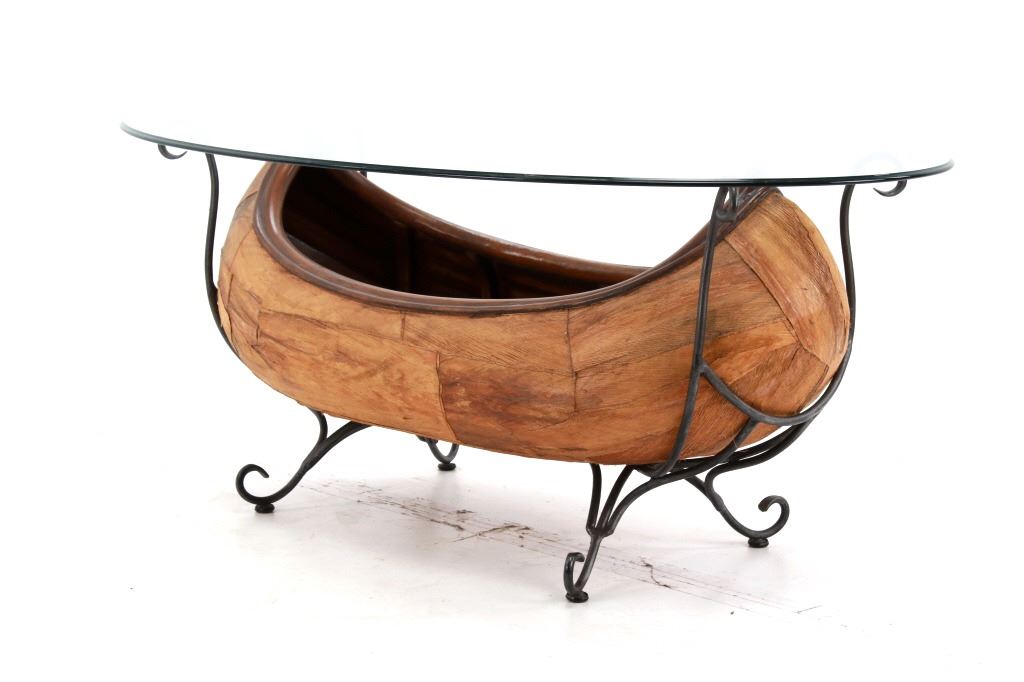 Big Sky Carvers Canoe Coffee Table with Glass Top