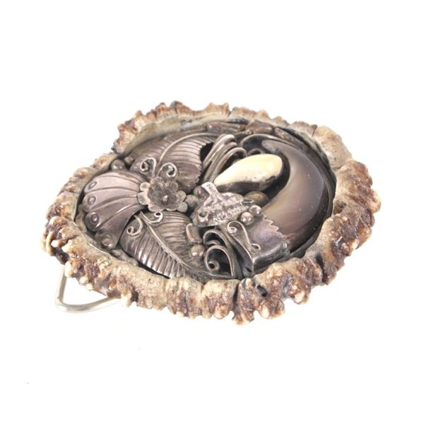 Navajo Elk Tooth, Bear Claw, Elk Burr Belt Buckle