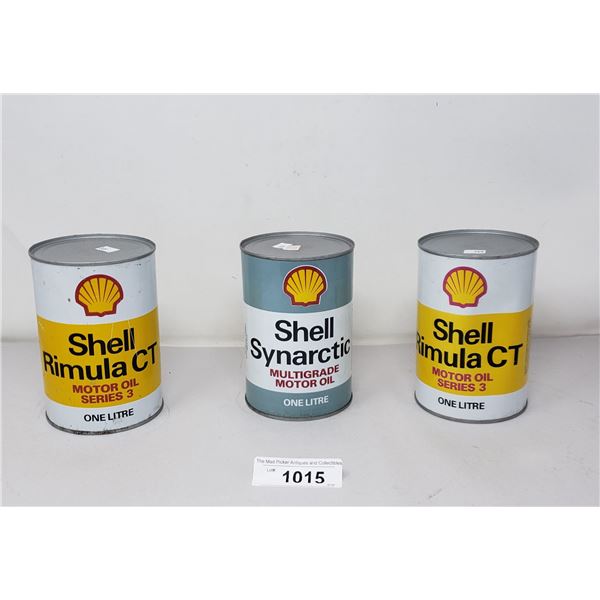 3 Shell Motor Oil Cans, 1L, Full
