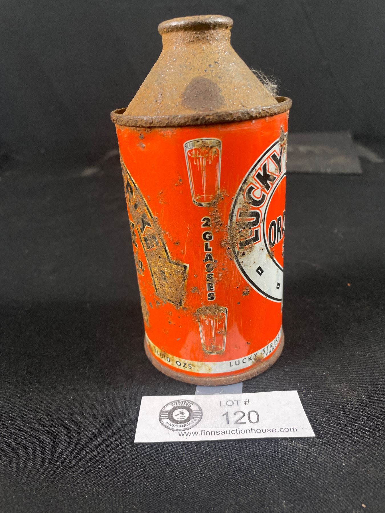 Vintage Cone Top Lucky Strike Orange Soda Tin, Vancouver BC