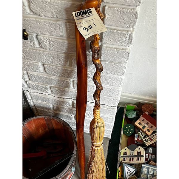 UNUSUAL WALKING STICK & BROOM