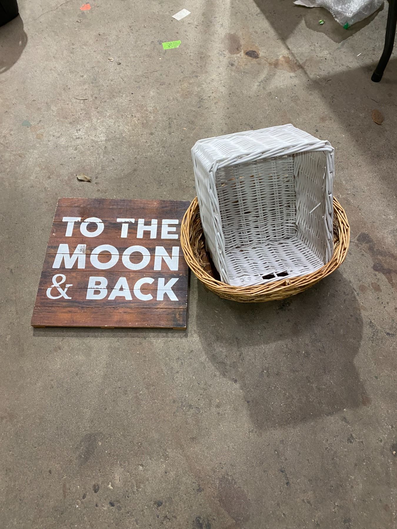 Baskets and sign