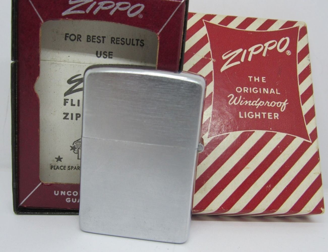 VTG ADVERTISEMENT ZIPPO + CANDY STRIPE BOX