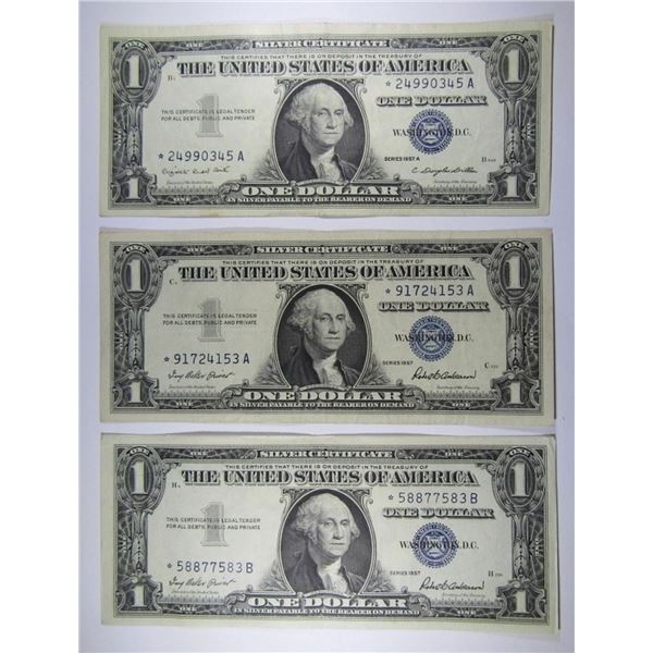 (3) 1957 $1 STAR NOTE SILVER CERTS AU/CU