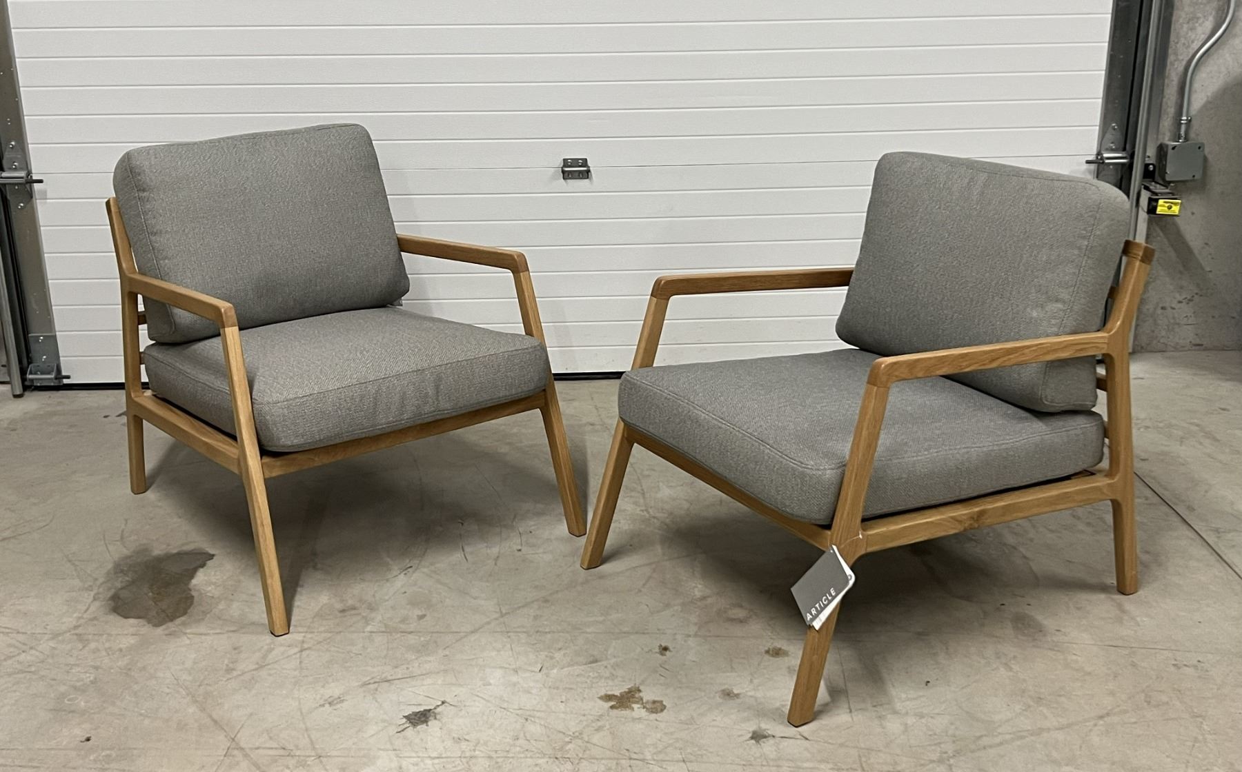 Pair of Article Oak Denman Vapor Gray Lounge Chairs - Look New with ...