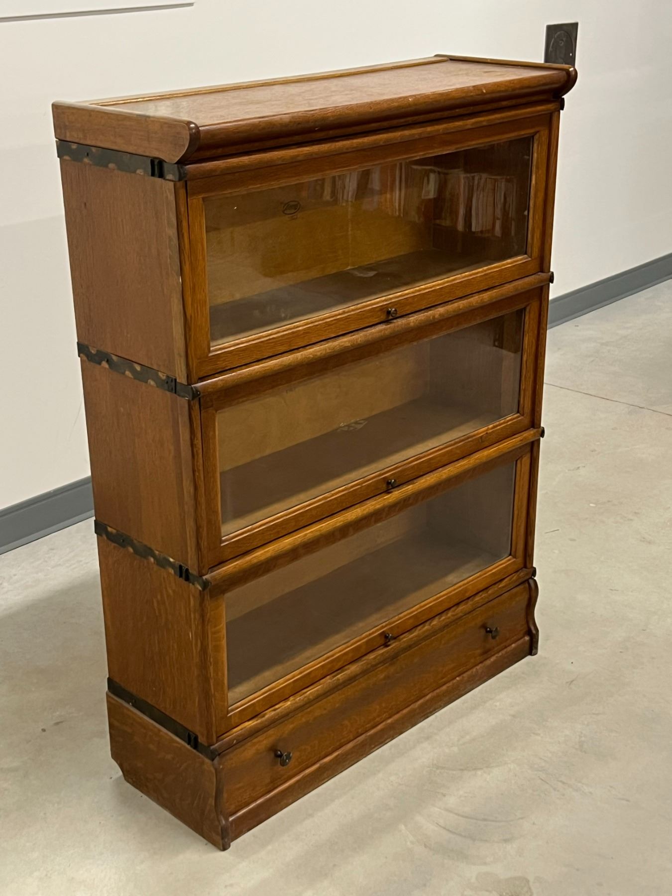 Antique Macey Barrister 3 Stack Bookcase BookShelf w/ bottom Drawer