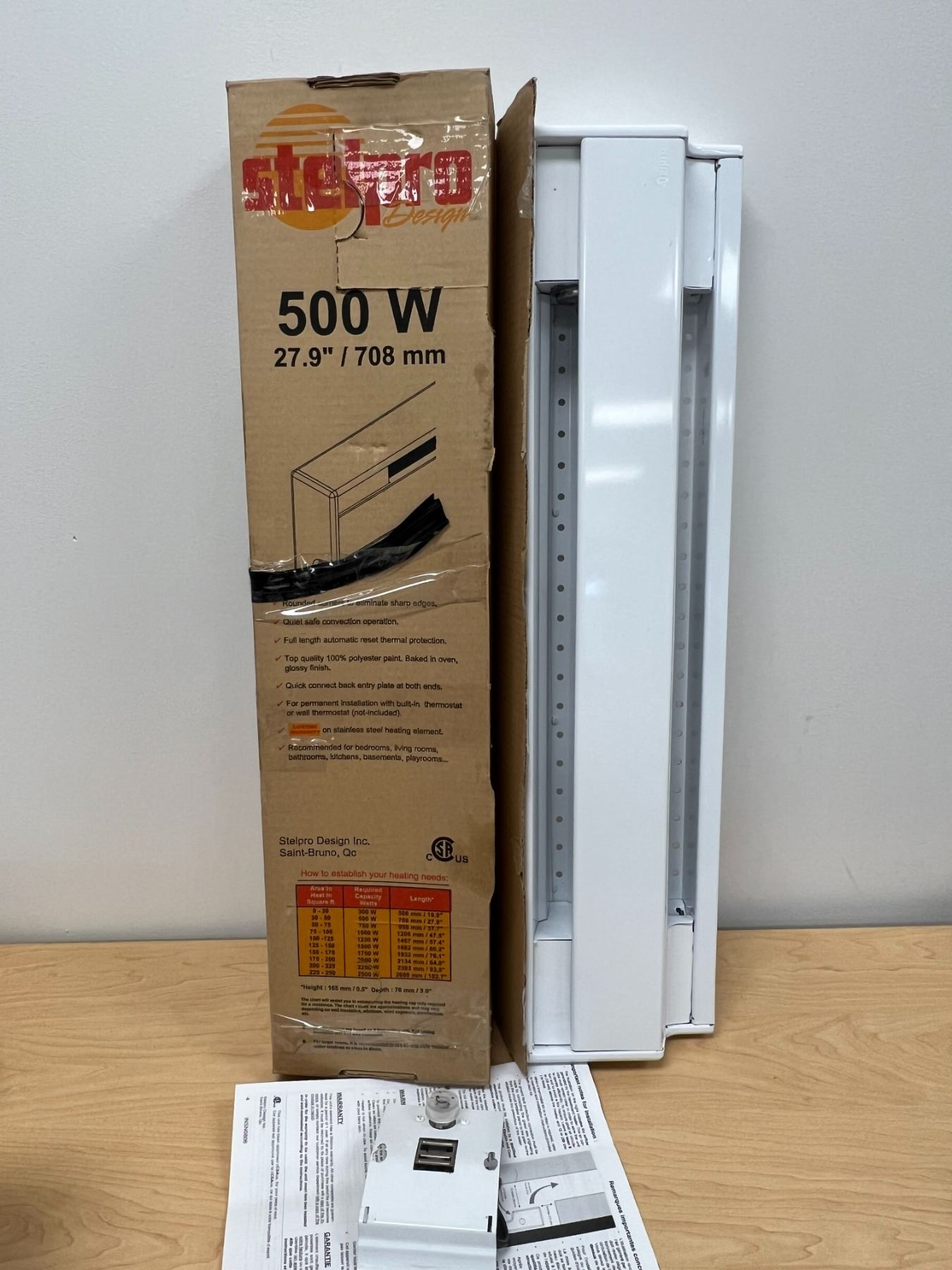 27.9" Baseboard Heater 500W with Control Knob - Looks new in box, see ...