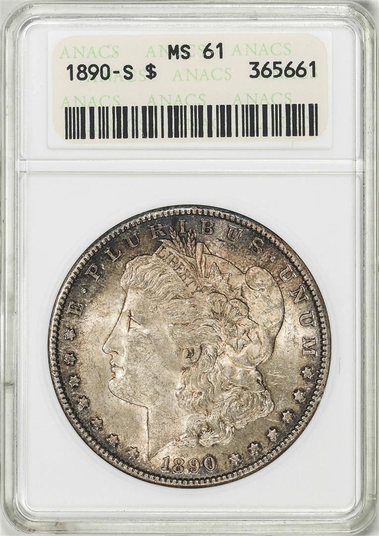 1890-S $1 Morgan Silver Dollar Coin ANACS MS61 Old Soap Box Holder