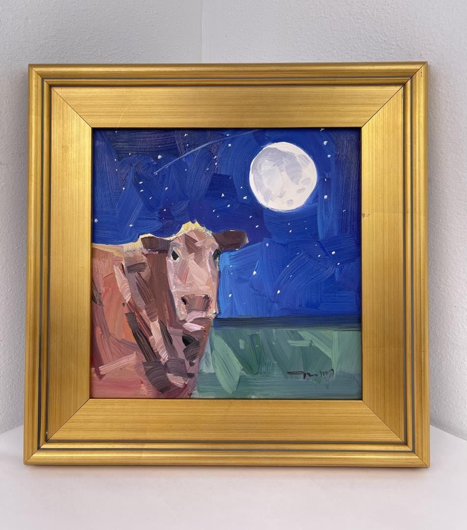Jose Trujillo Midnight Graze Cow Oil Painting