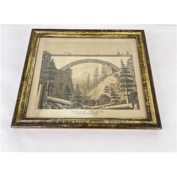 Antique Railroad Cascade Bridge Lithograph