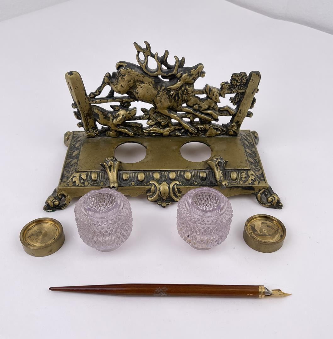 Bradley and Hubbard Brass Double Inkwell