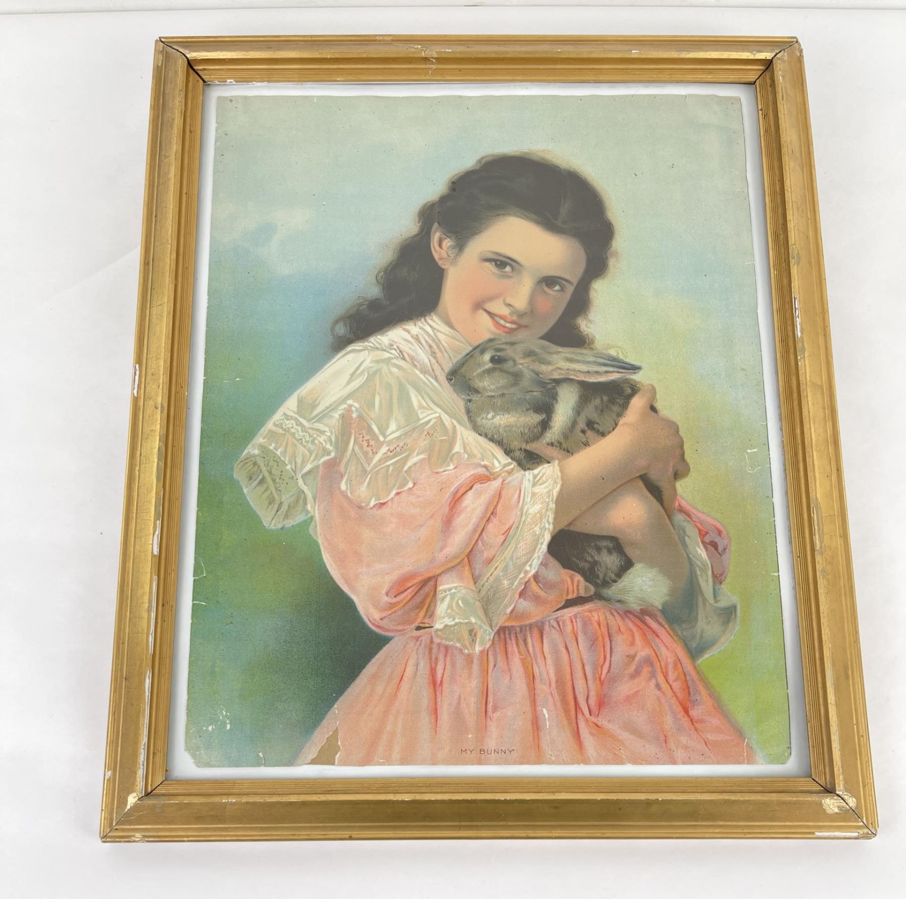 Victorian Bunny Rabbit Lithograph Print