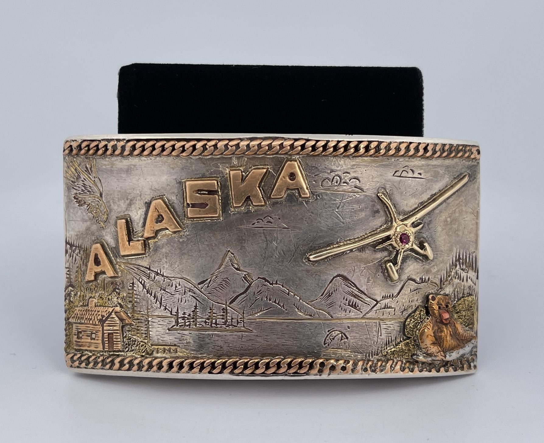 Sterling Silver and Gold Alaska Belt Buckle