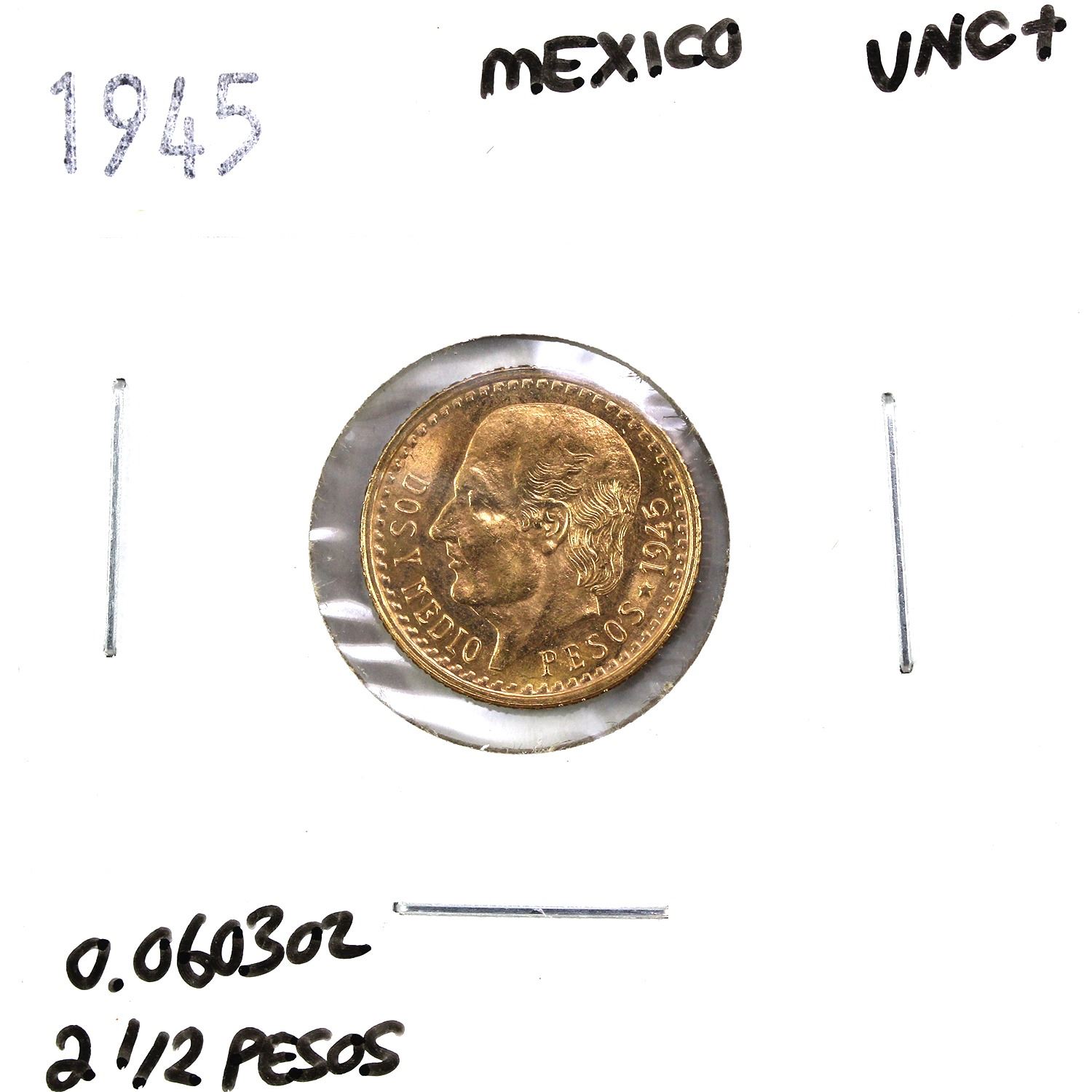 Mexico Gold 1945 2.5 Pesos UNC+