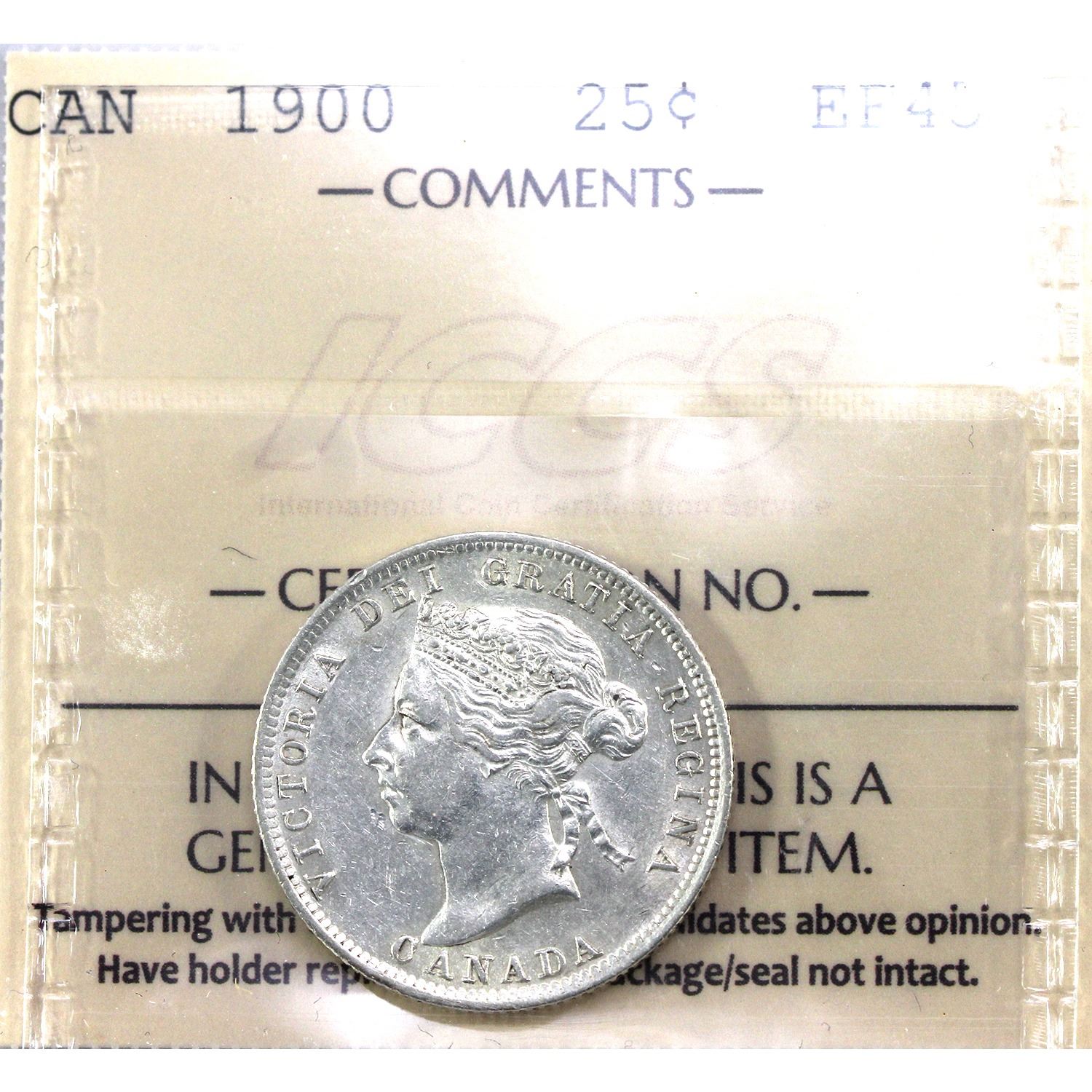 25-cent 1900 ICCS EF45. Bright, Shiny Surface Throughout