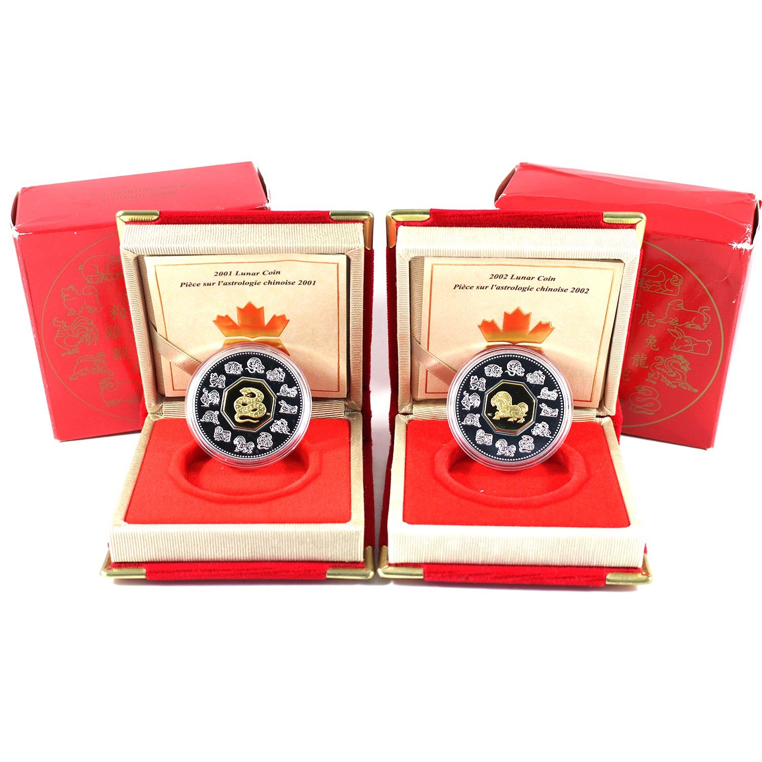 2001 Canada $15 Year of the Snake & 2002 Year of the Horse Sterling ...