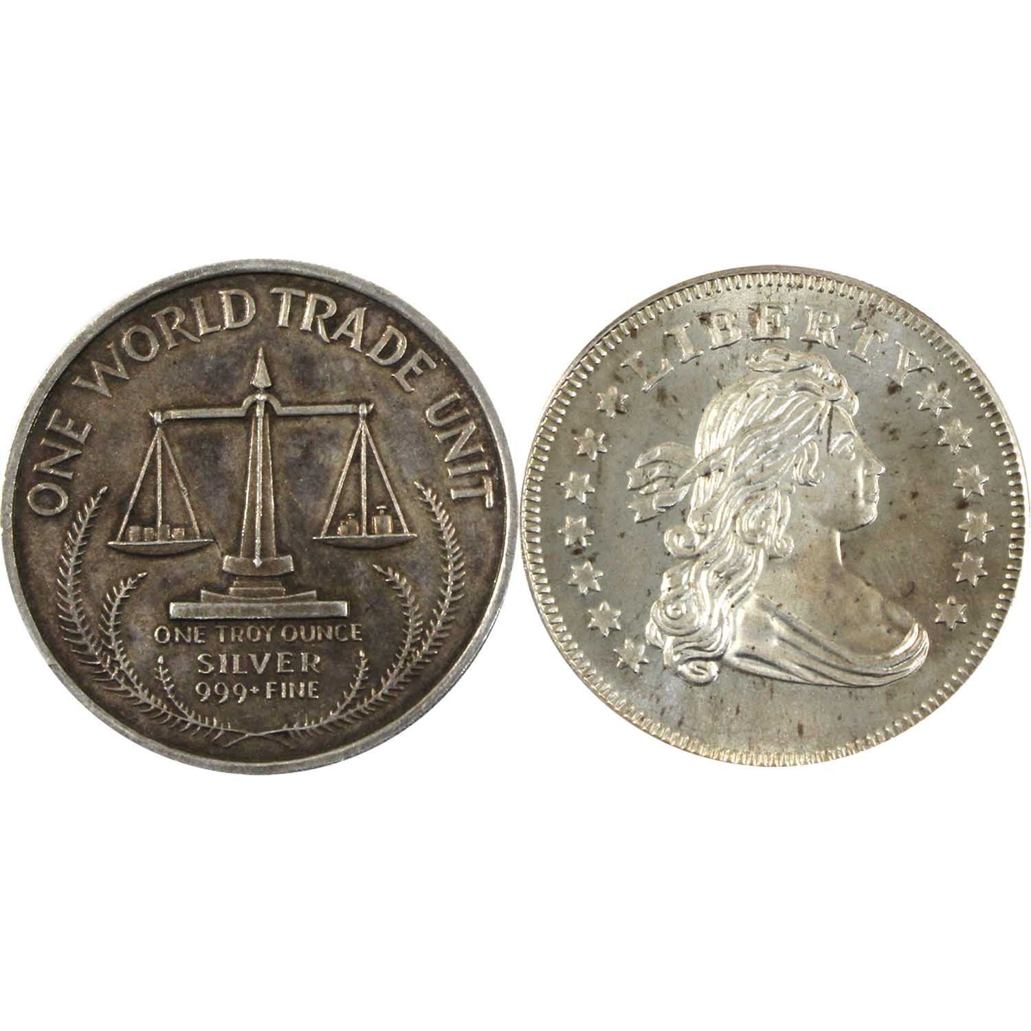 Pair of Vintage 1oz .999 Fine Silver Rounds - Liberty & 1984 One World ...