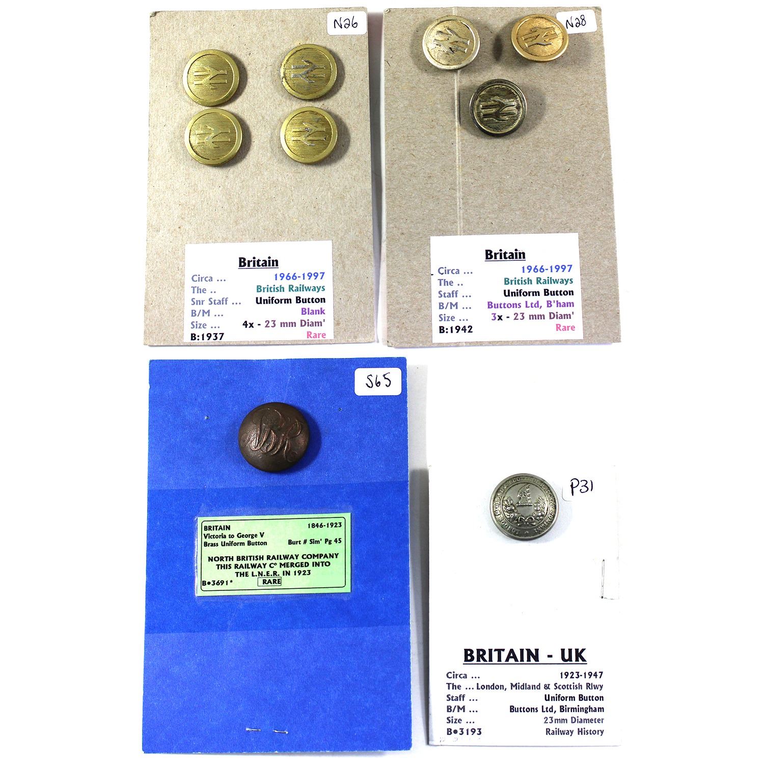 Lot of 9x Great Britain Railway Uniform Buttons. Includes North British ...