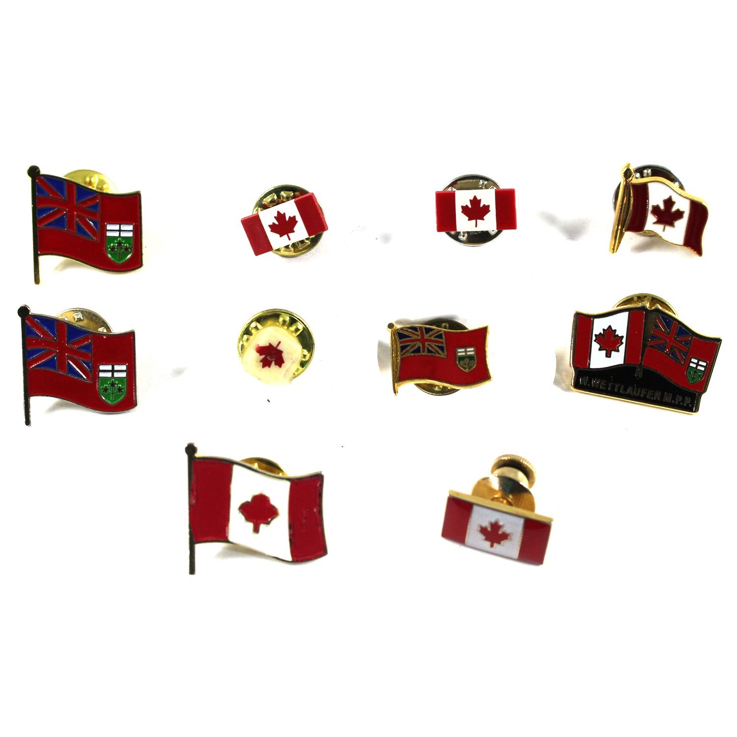 Lot of 10x Assorted Pins of Canada and Ontario Flags. All assorted ...