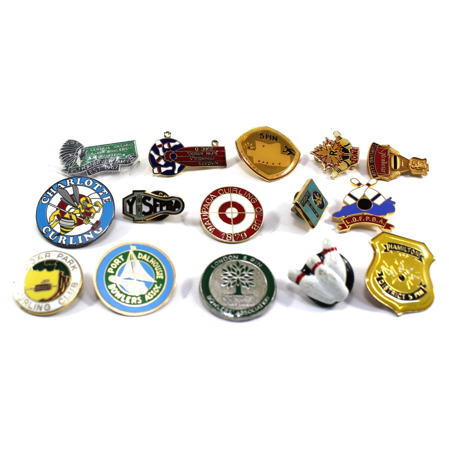 15x Enameled Bowling and Curling Pins. See image for variety.