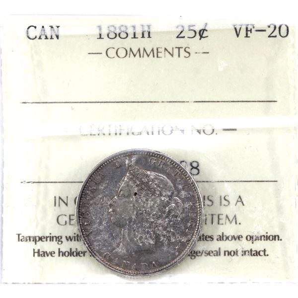 25-cent 1881H ICCS VF20
