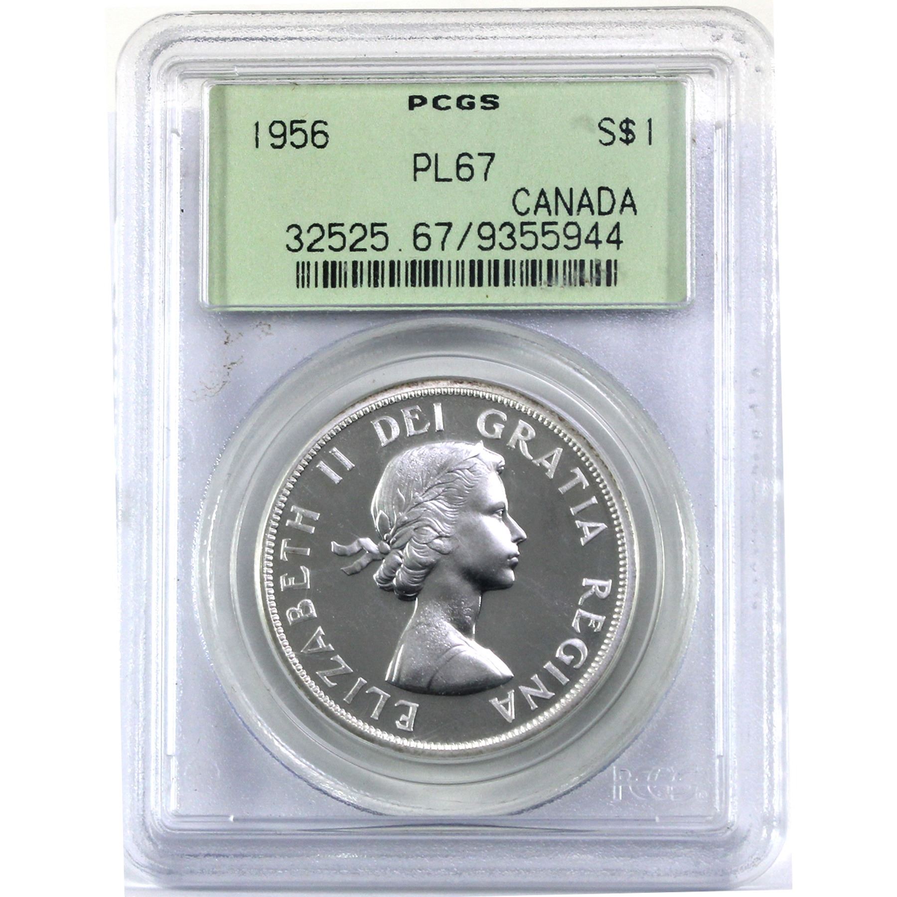 Silver $1 1956 PCGS Certified PL-67. In Vintage Green-Label Holder!