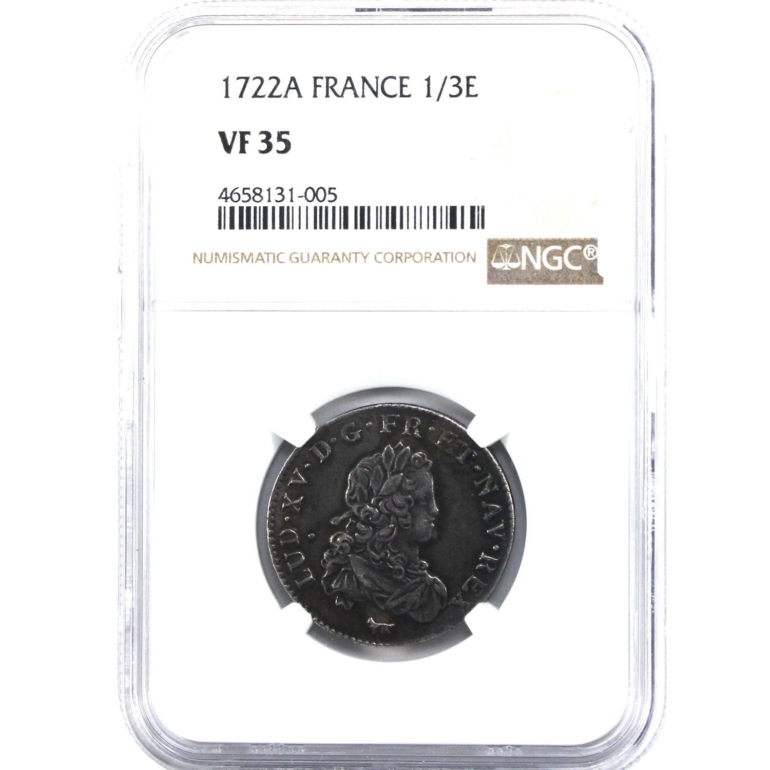 France Silver 1722A 1/3 ECU NGC VF35. Elegant Indigo Tone Throughout