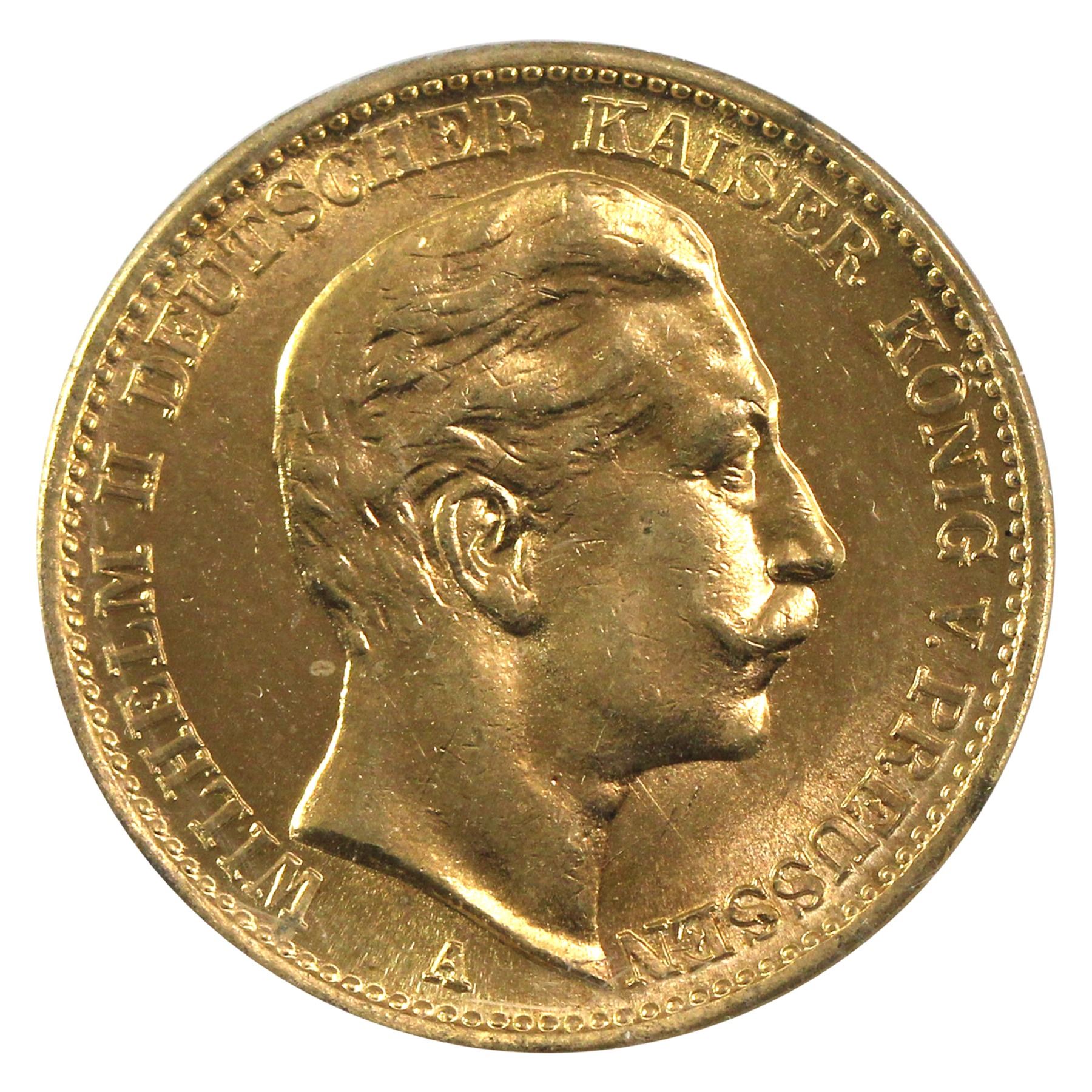 German States-Prussia Gold 1909A 20 Mark UNC+ (spots), KM-521. Stunning ...
