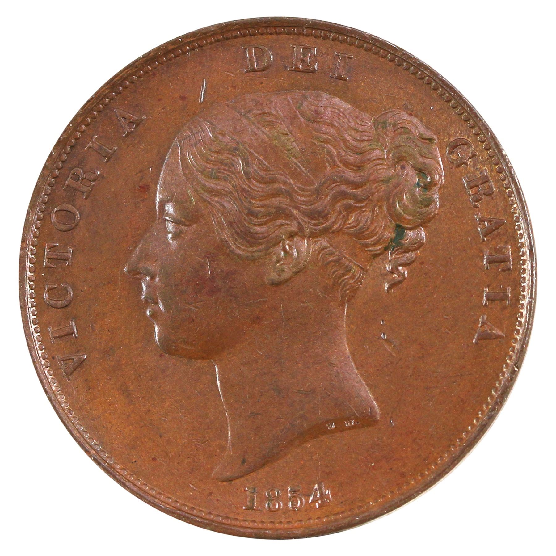 Great Britain 1854 Victoria, Young Head, Ornamental Trident Penny UNC+