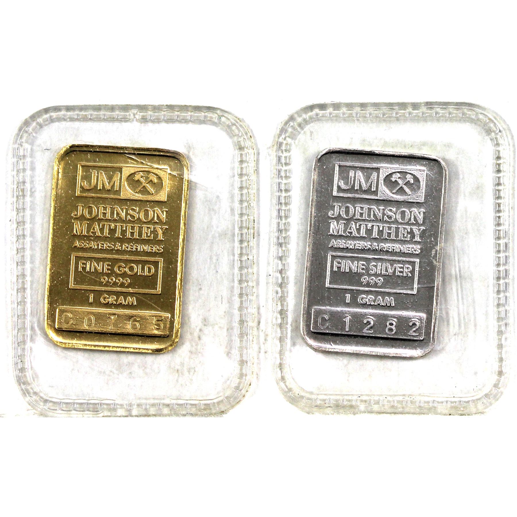 Pair of Vintage Johnson Matthey 1 Gram Gold & 1 Gram Silver Bars (Tax ...