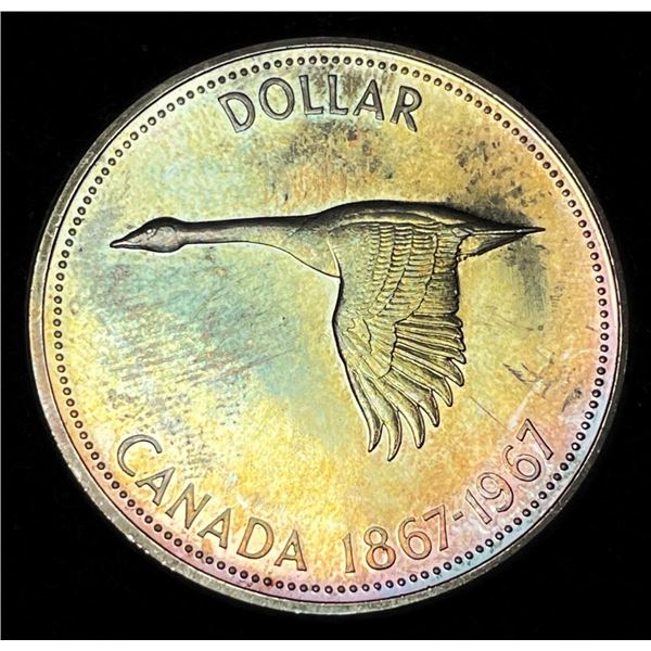 Attractive Toning 1867-1967 Canadian Silver Dollar MS63