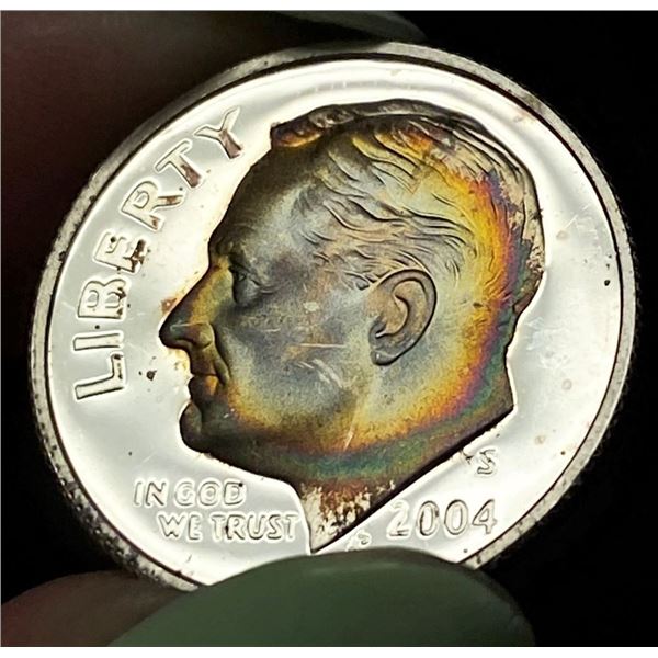 Rainbow Bullseye Tone 2004-S Proof Roosevelt Silver Dime