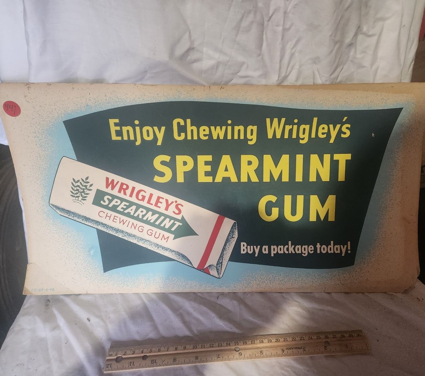 1949 Wrigley's Spearmint chewing gum cardboard sign(Has some ...
