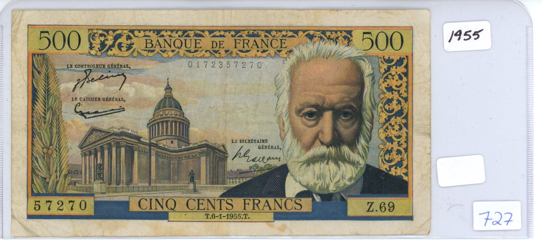 1955 France 500 Francs note