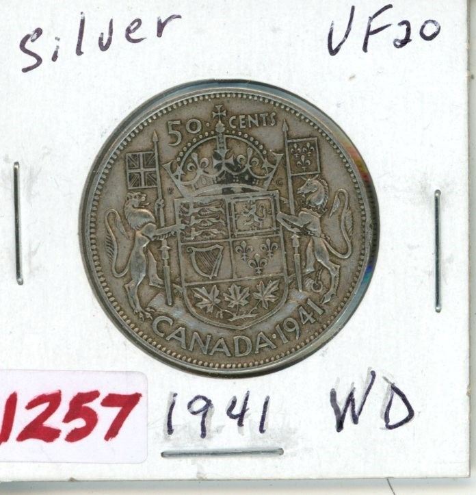 1941 WD Canadian silver 50 cent coin - King George VI - Schmalz Auctions