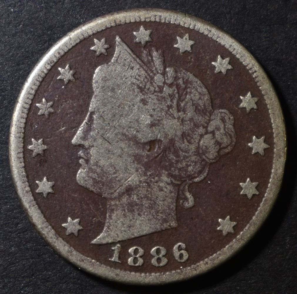 1886 LIBERTY NICKEL FINE CORROSION