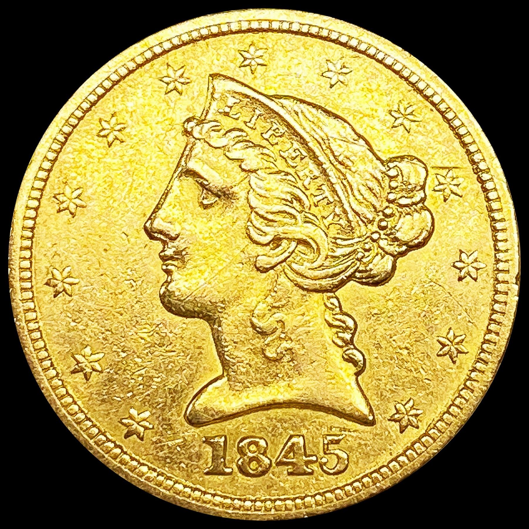 1845 $5 Gold Half Eagle UNCIRCULATED
